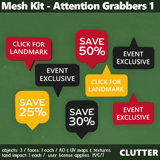 Second Life Marketplace - Clutter - Mesh Kit - Attention Grabbers 1